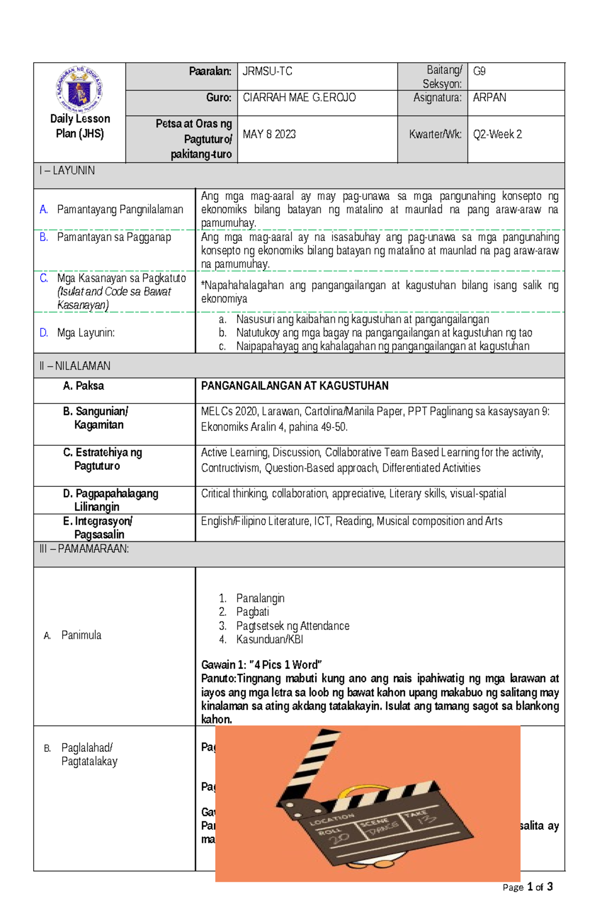 LP FOR Finalciarrah - Love - Daily Lesson Plan (JHS) Paaralan: JRMSU-TC Baitang/ Seksyon: G Guro ...