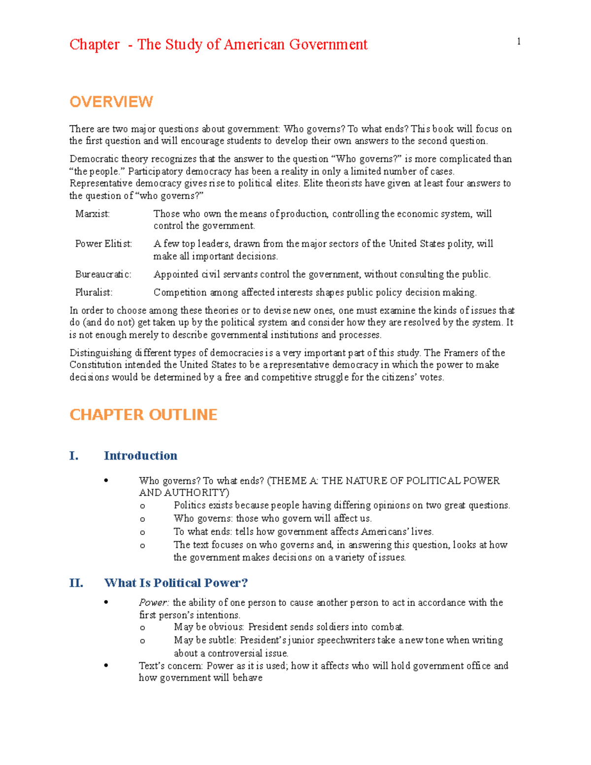 The Study of American Government - Chapter - The Study of American ...