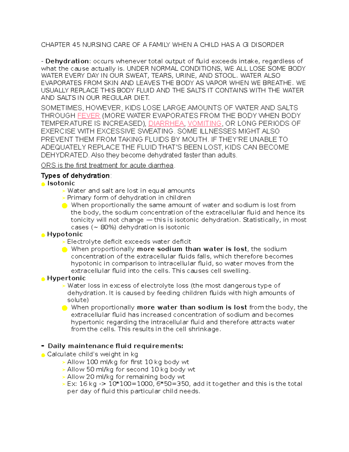 Gastrointestinal Notes - CHAPTER 45 NURSING CARE OF A FAMILY WHEN A ...