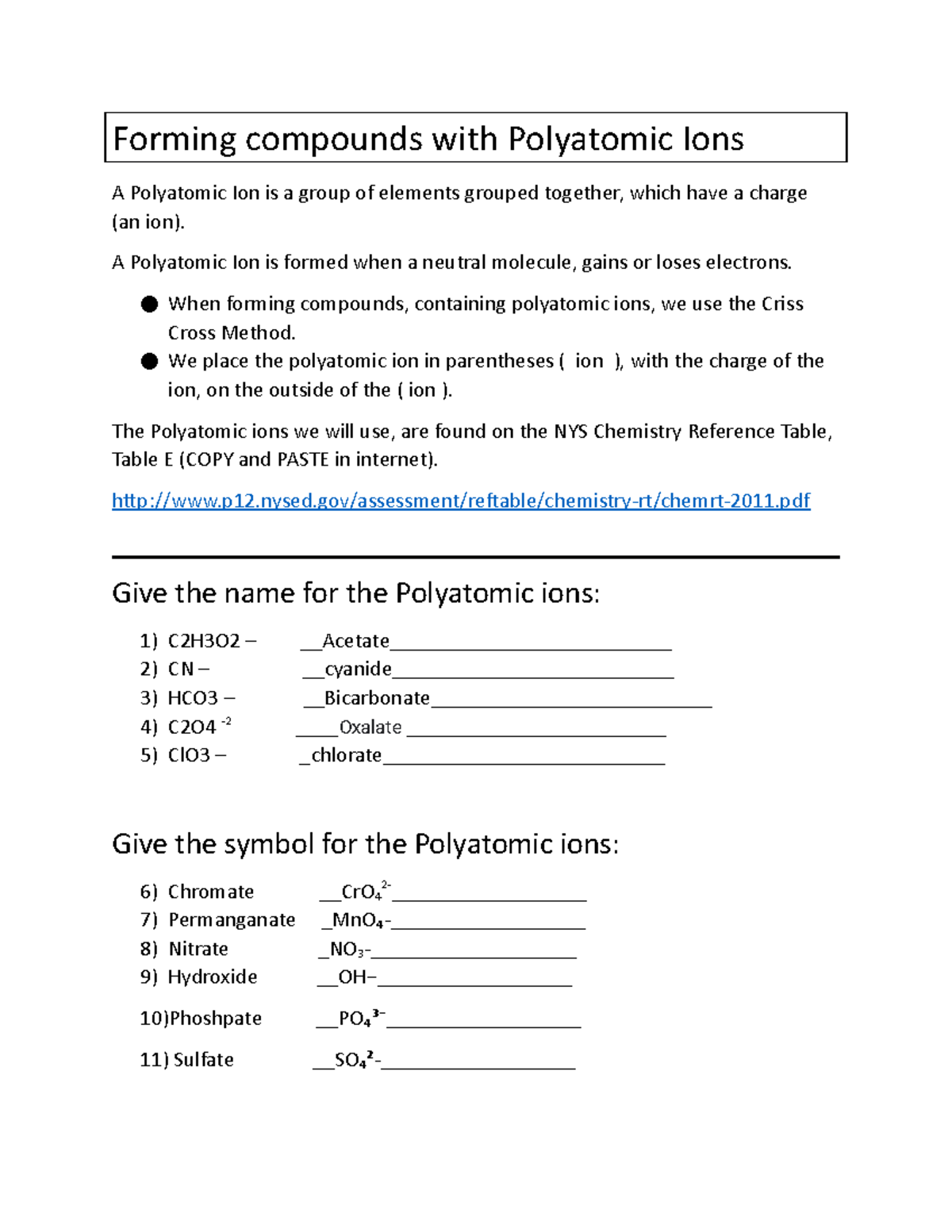 Forming compounds with Polyatomic Ions - A Polyatomic Ion is formed ...