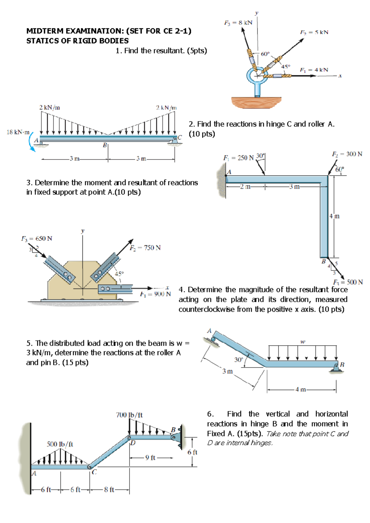 BS CE 2-1 - STATICS - MIDTERM EXAMINATION: (SET FOR CE 2- 1 ) STATICS ...