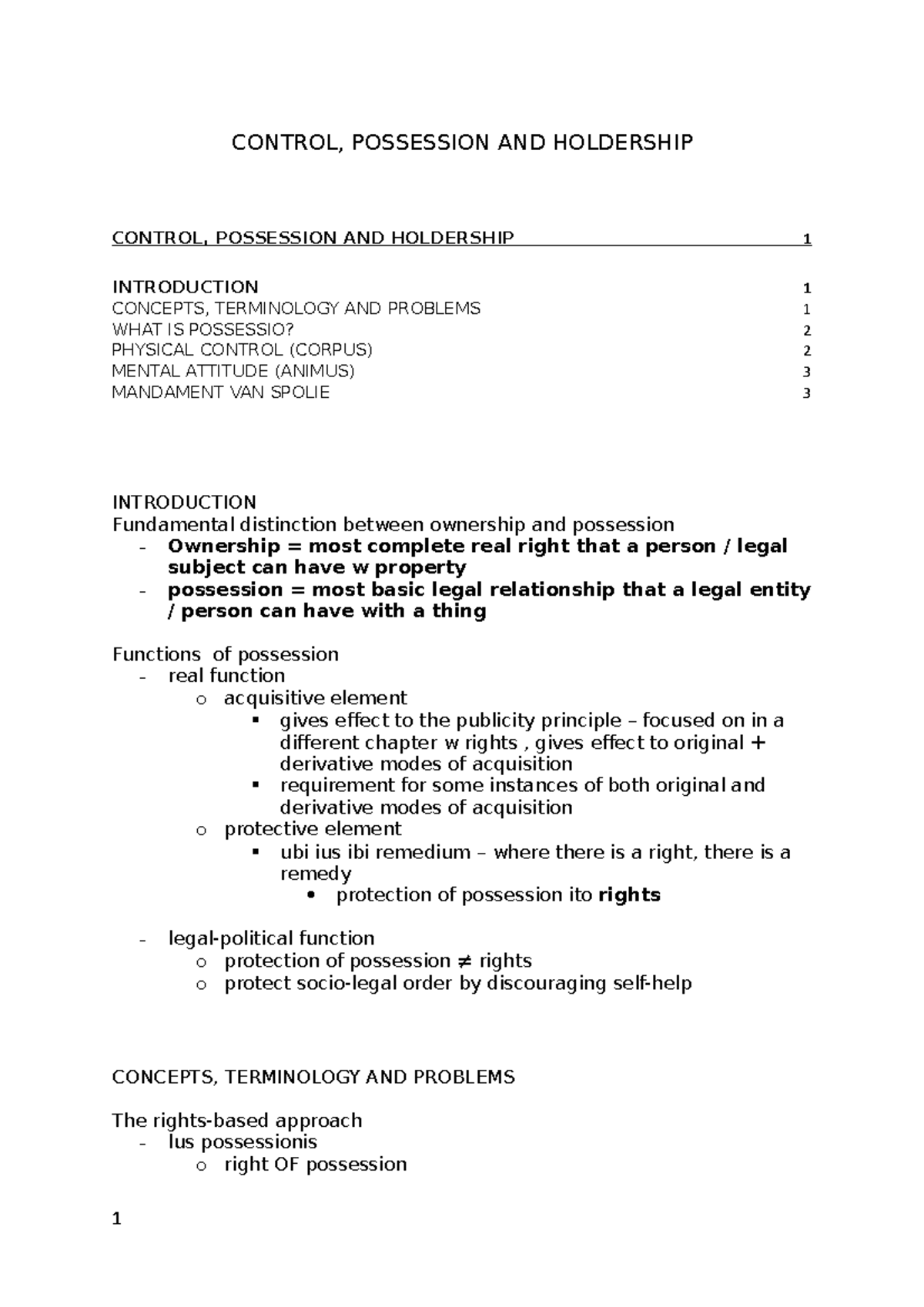 Control, possession and holdership - CONTROL, POSSESSION AND HOLDERSHIP ...