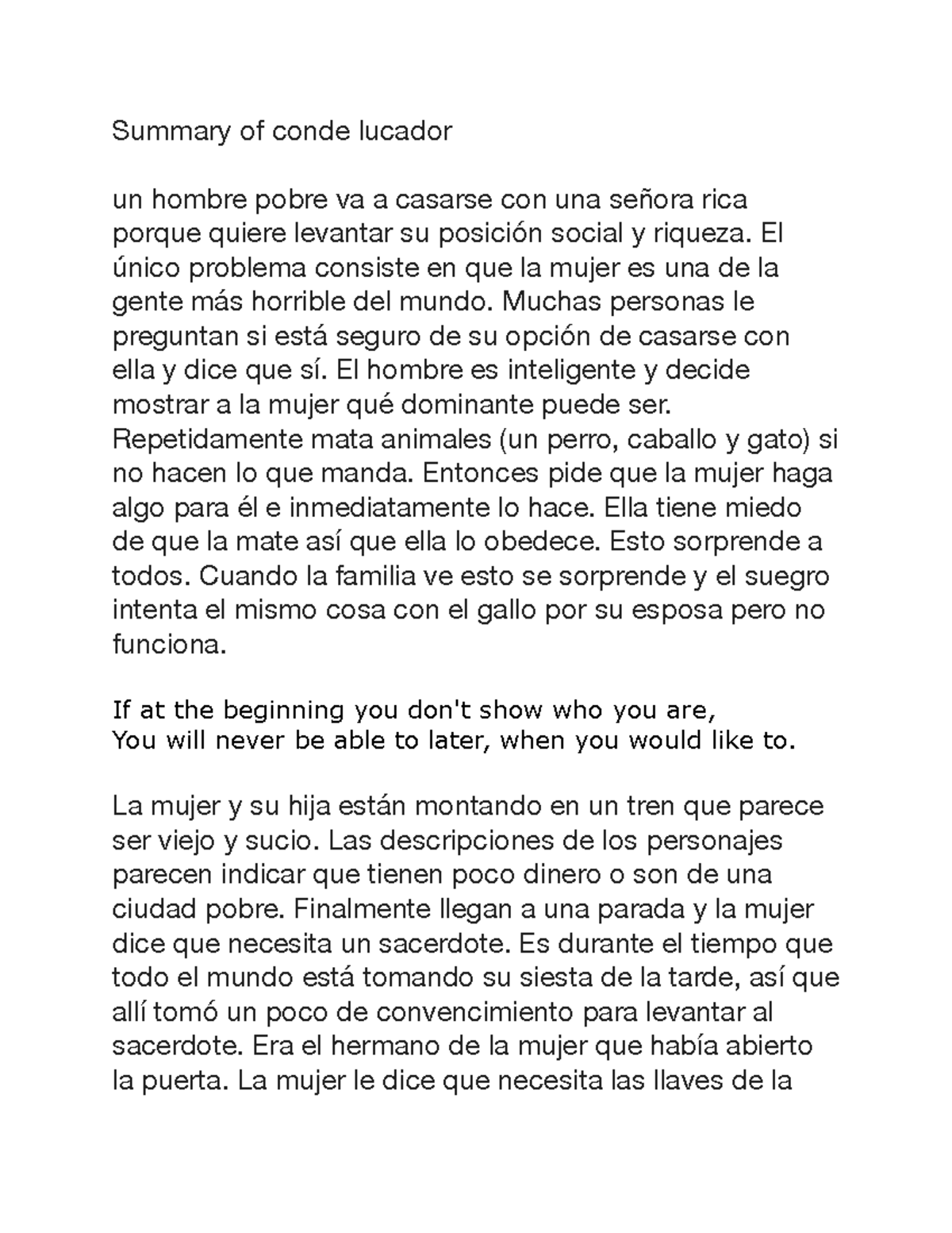 Span stories recap - Summary of conde lucador un hombre pobre va a ...