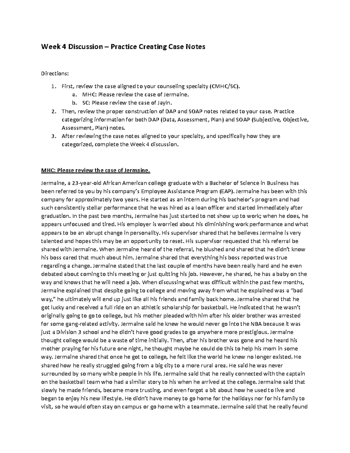 Cf U04d1 Practice Creating Case Notes Week 4 Discussion Practice Creating Case Notes