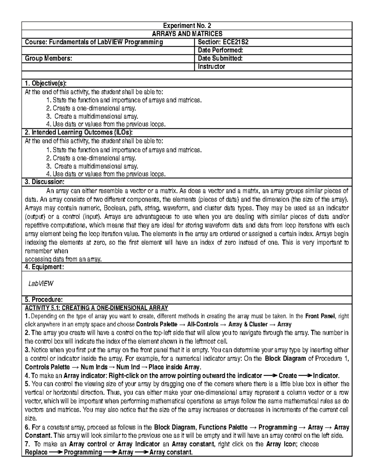 Simulation Activity Report Arrays AND Matrices - Fundamentals Of ...