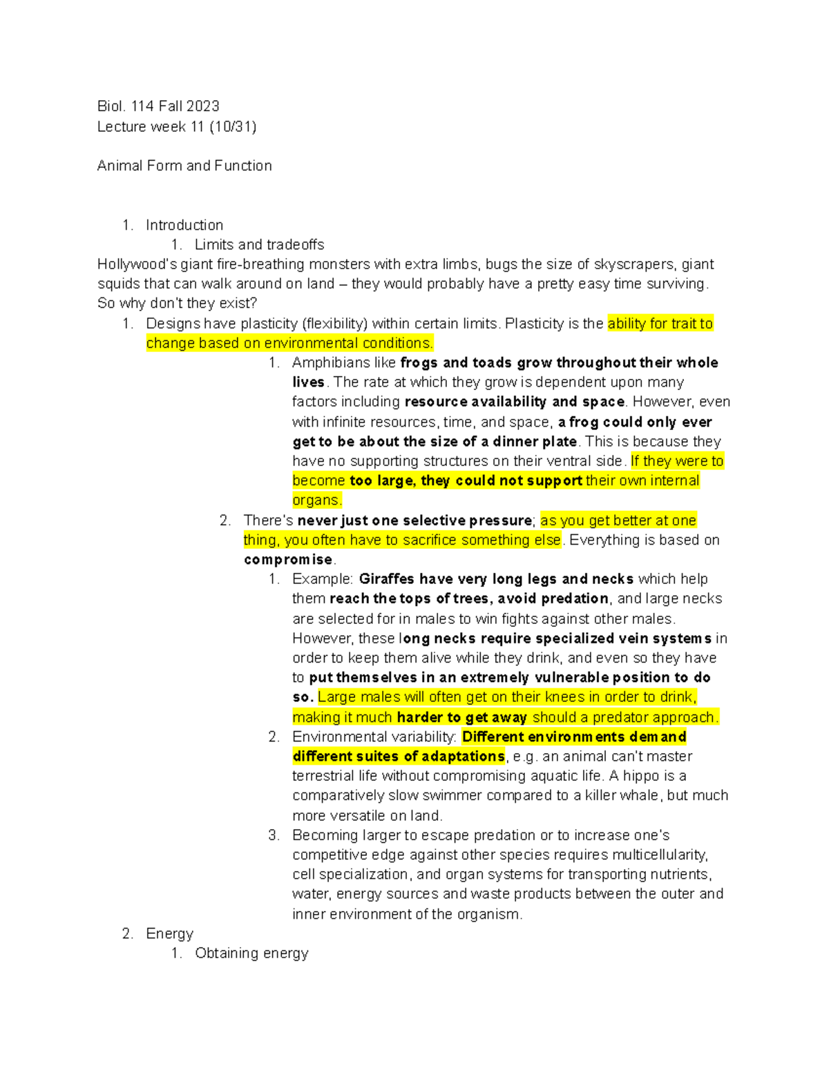 10/31 - Animal Form and Function - Biol. 114 Fall 2023 Lecture week 11 ...