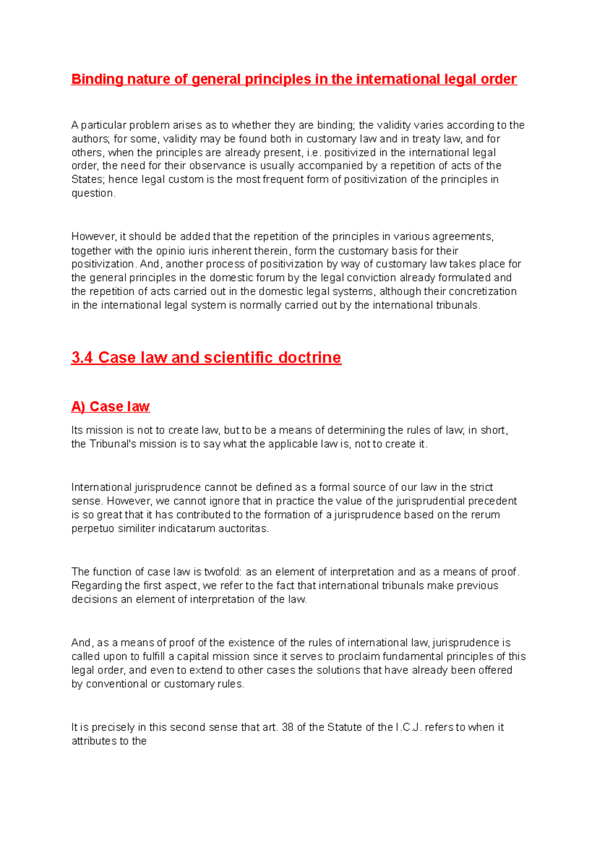 International Law Course Notes 6 - Binding nature of general principles ...