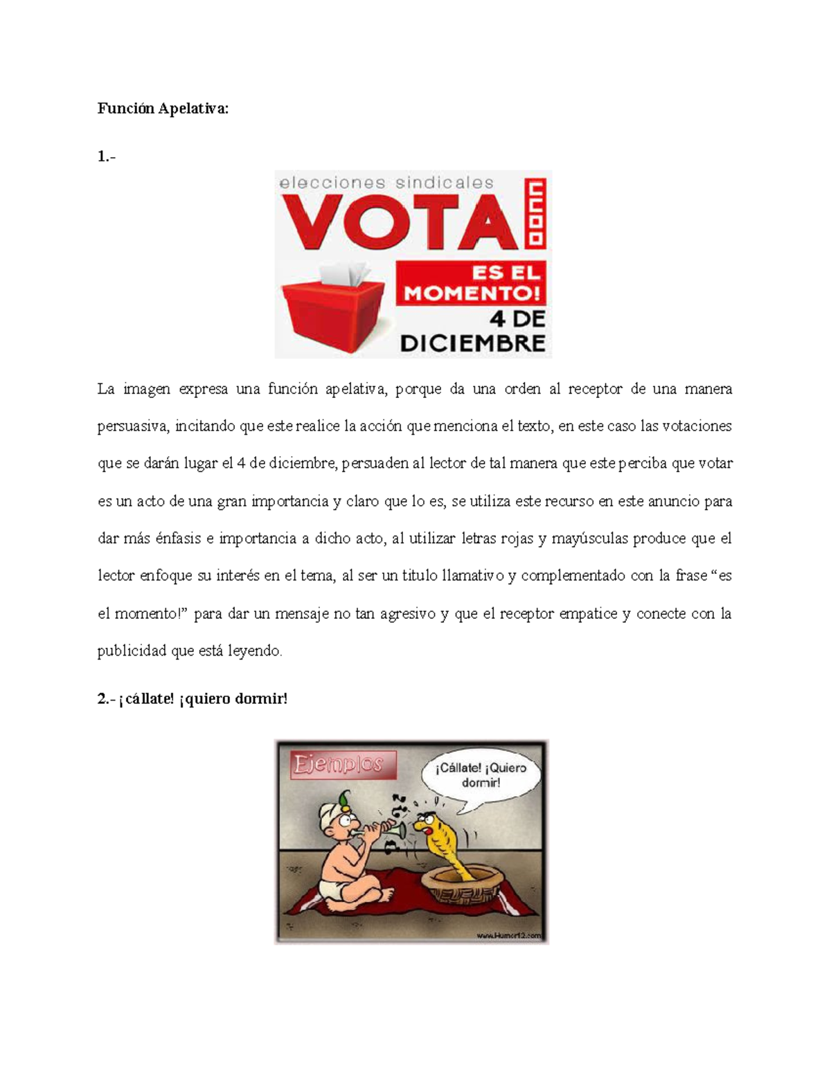 Función Apelativa - lengua - Función Apelativa: 1.- La imagen expresa ...