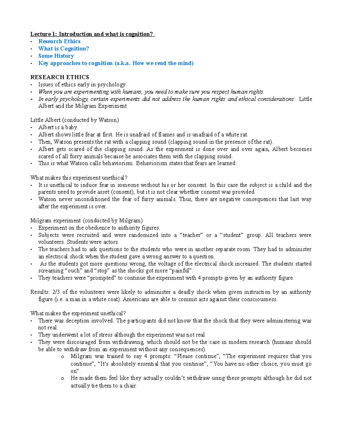 Lecture 1 Intro And What Is Cognition Lecture 1 Introduction And What Is Cognition