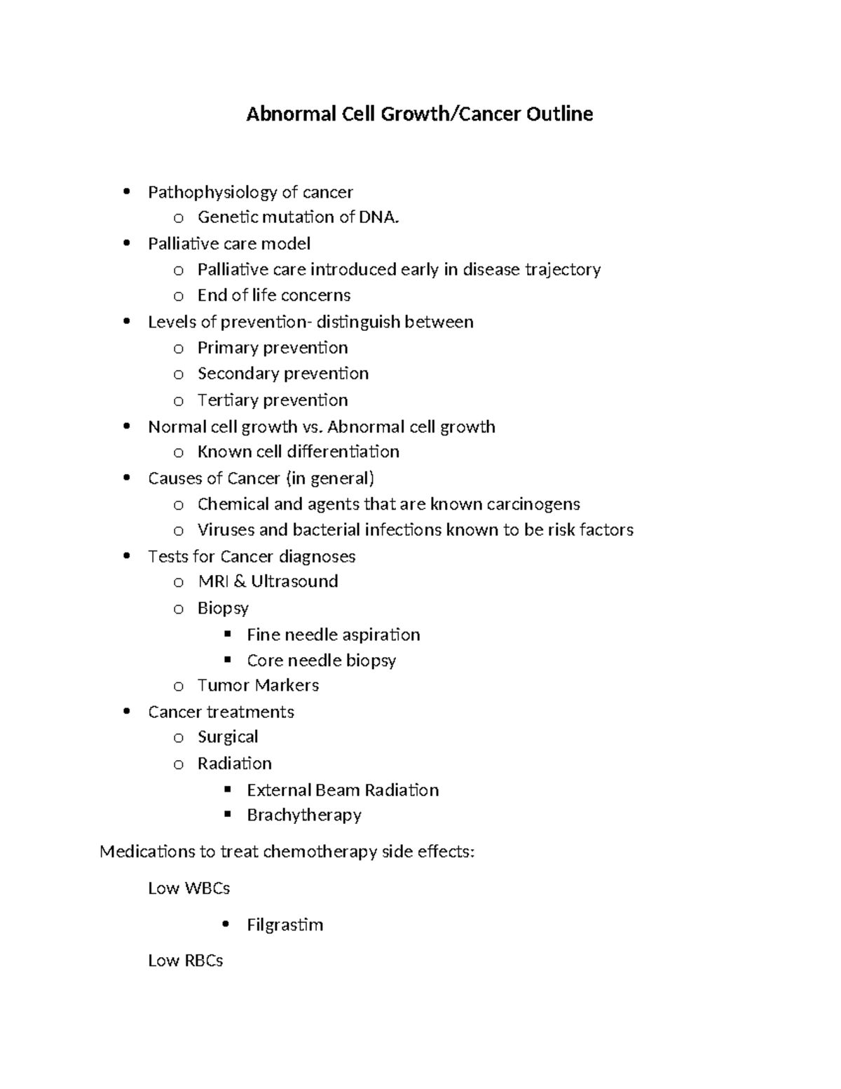 Cancer Outline - Summary Nursing Practice And Complex Health ...