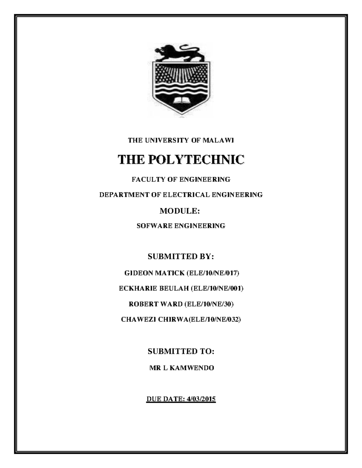 ATM srs - Srs about atm model - THE UNIVERSITY OF MALAWI T THHEE ...