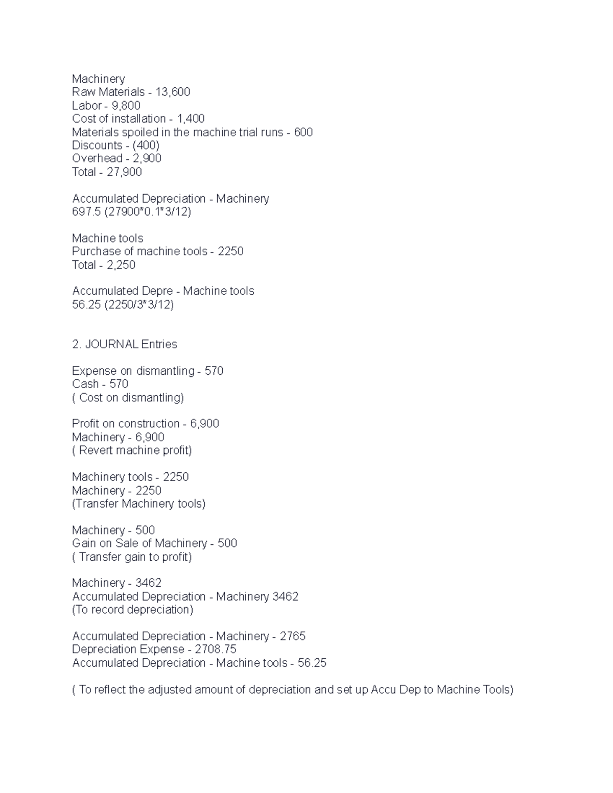 Machinery - Accumulated Depreciation - Machine tools - 56. ( To reflect ...