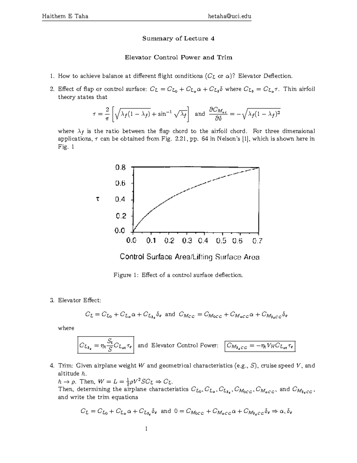 Lec4 - 4th Lecture Printed notes of MAE 175 - Haithem E Taha hetaha@uci ...