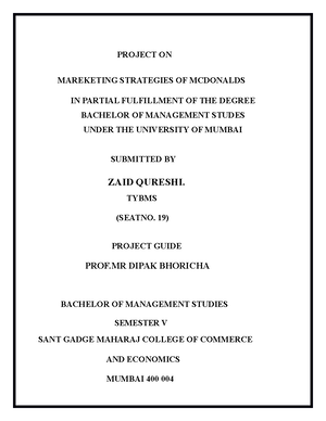 Project title page format - University of Mumbai A PROJECT REPORT ON “A ...