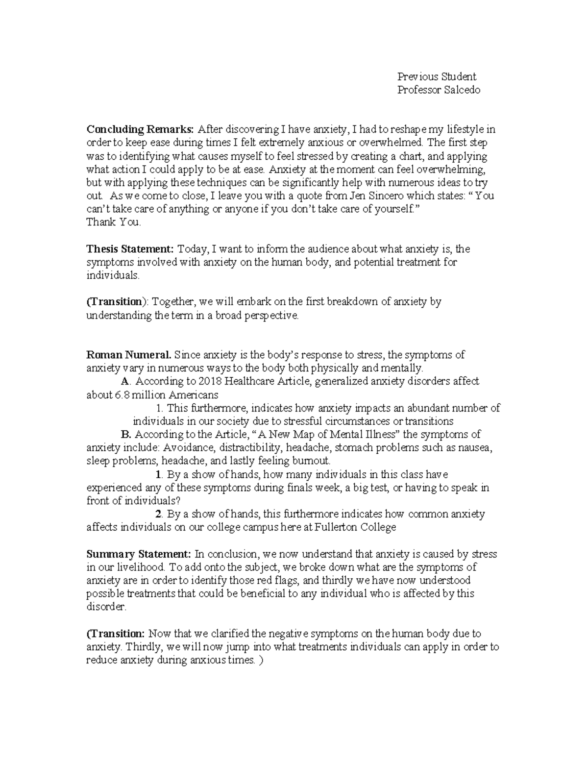 Unscramble This Outline - Previous Student Professor Salcedo Concluding ...