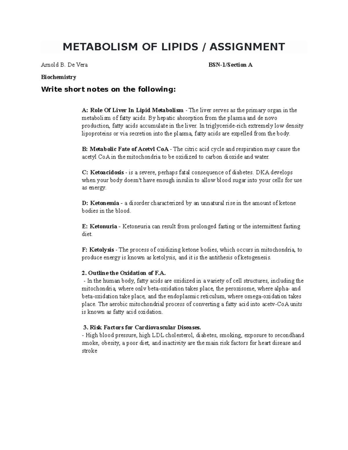 Metabolism of Lipid - METABOLISM OF LIPIDS / ASSIGNMENT Arnold B. De ...