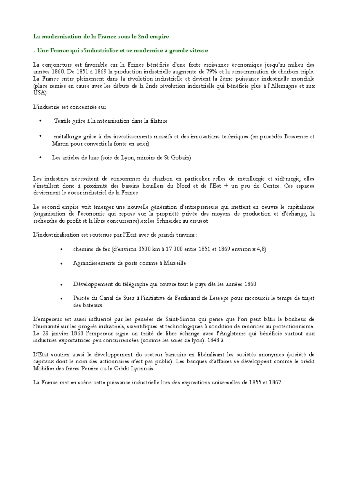 Cours modernisation France sous 2nd Empire - La modernisation de la ...