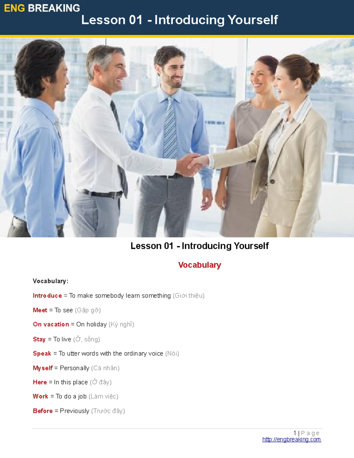 Lesson 01-Introducing Yourself-Translate - 1 | P a g e engbreaking ...
