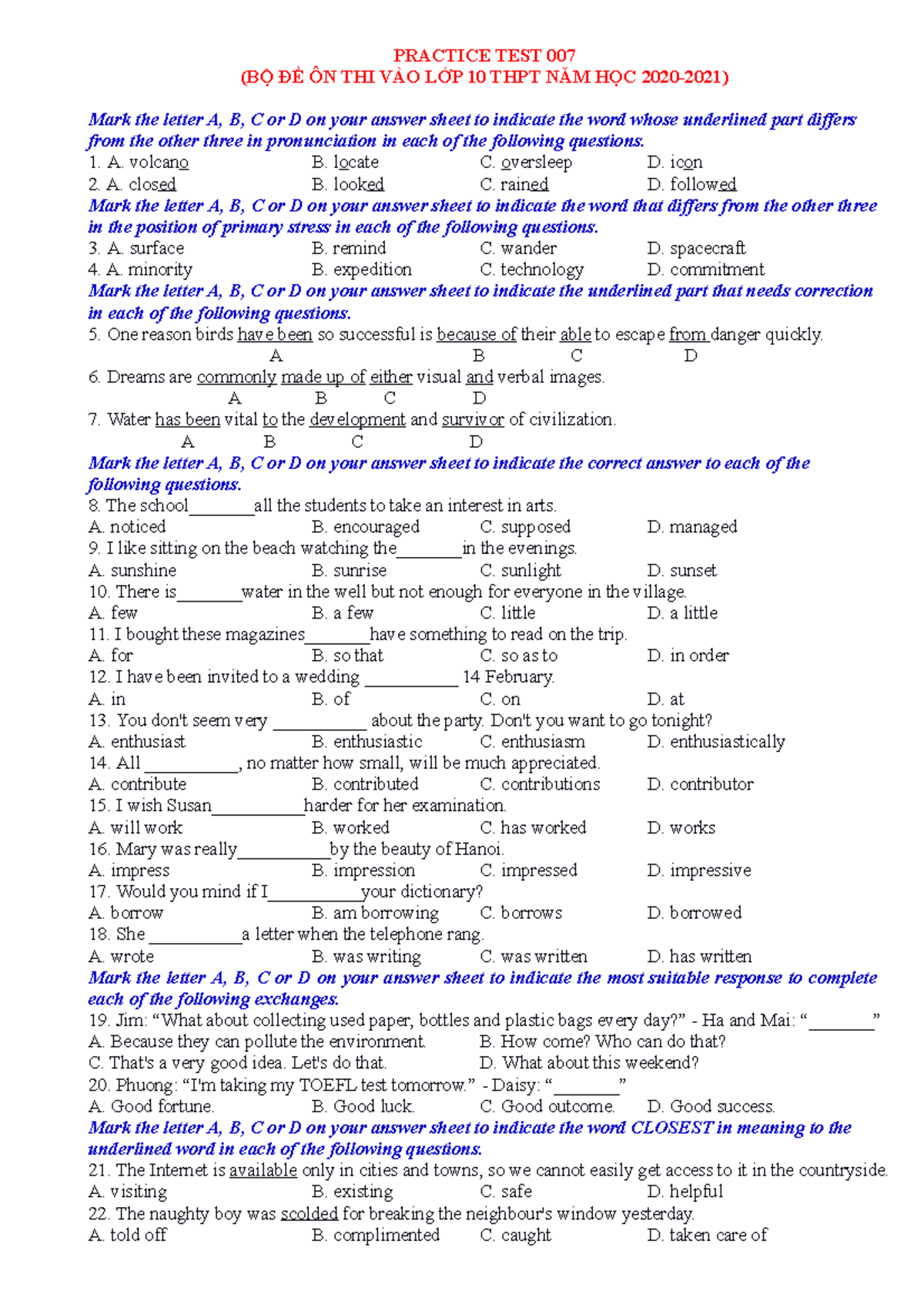 07. Practice TEST 007 - Assignments - PRACTICE TEST 007 (BỘ ĐỀ ÔN THI ...