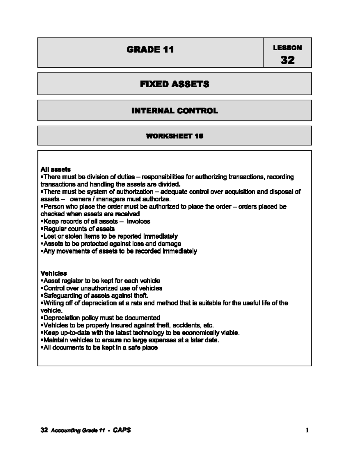 Fixed register - GRADE 11 LESSON 32 FIXED ASSETS INTERNAL CONTROL ...