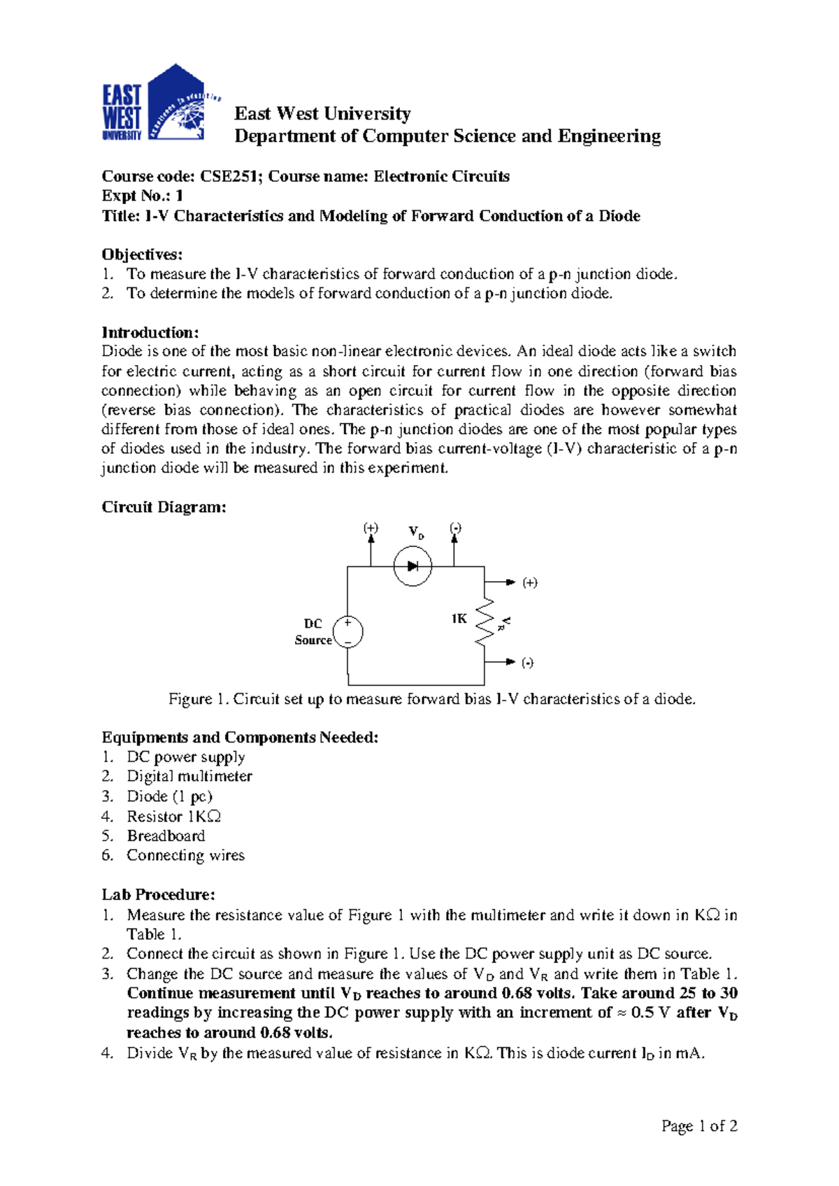 CSE 251 Lab ALL - This is all set of lab manual for ewu. - East West ...