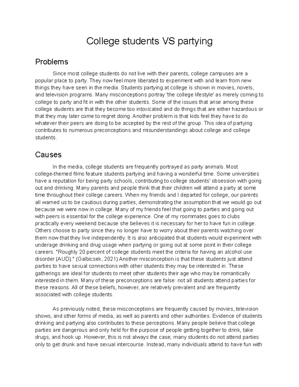 Causal Analysis of a Problem - College students VS partying Problems ...