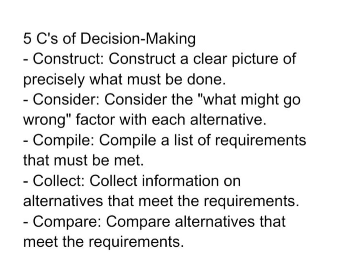 5 C s of Decision-Making (CRI 175) - BS Criminology - 5 of Construct: Construct a clear picture ...