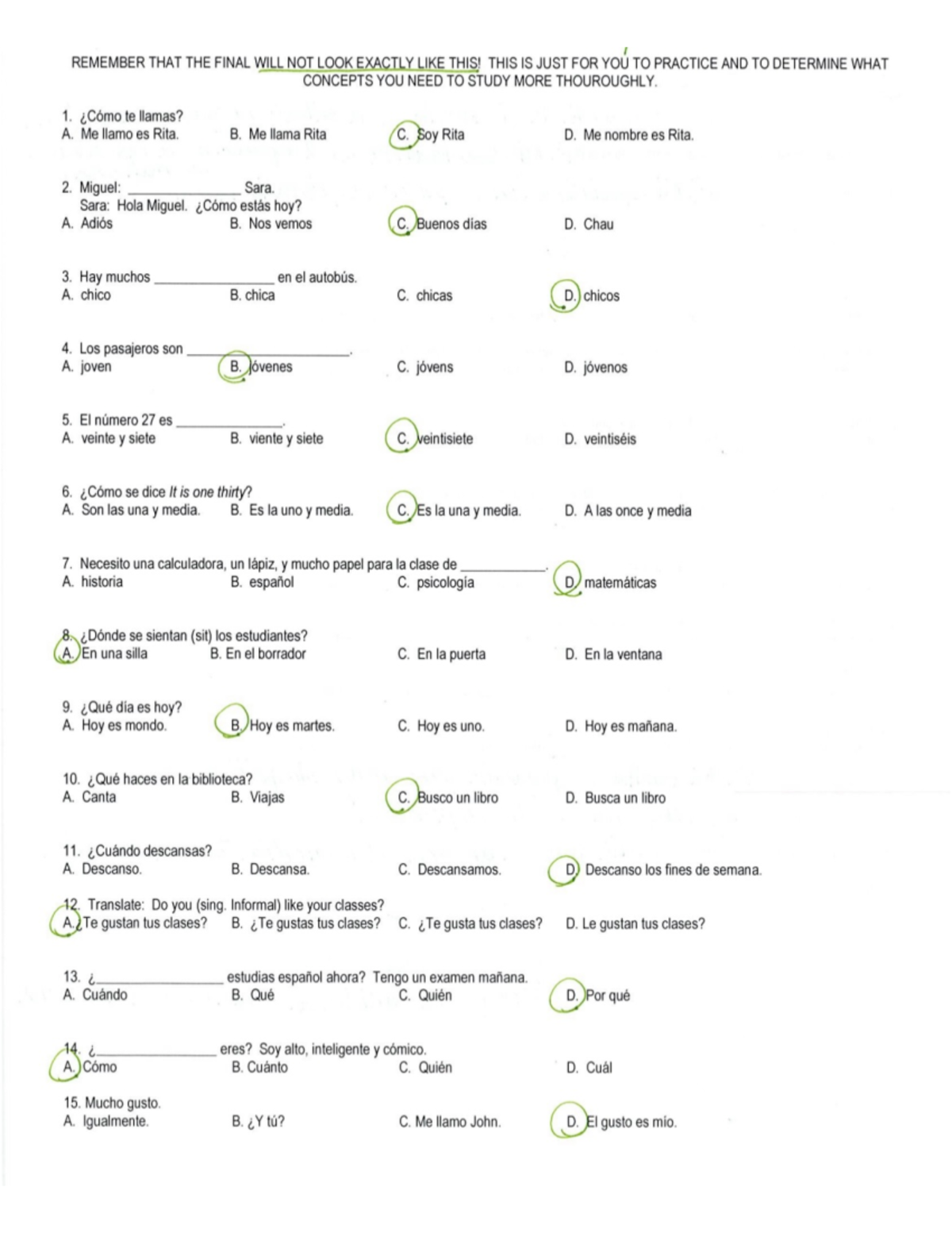 Spanish 1 Study Guide - FLS 1113 - Studocu