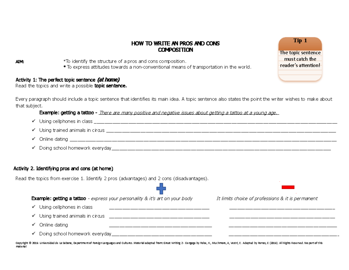 Activity 1 and 2 Writing Process - HOW TO WRITE AN PROS AND CONS ...