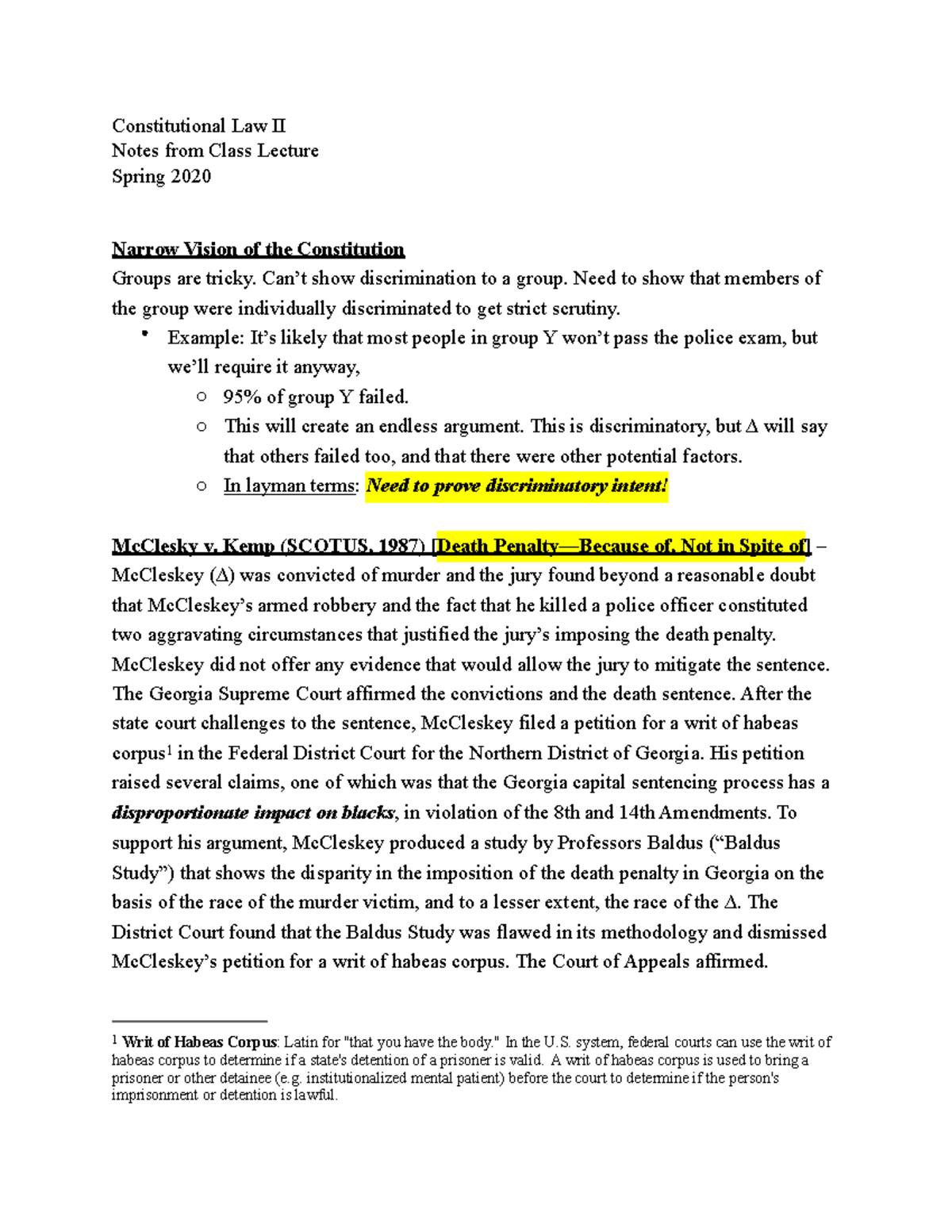 Narrow Vision of the Constitution - Constitutional Law II Notes from ...