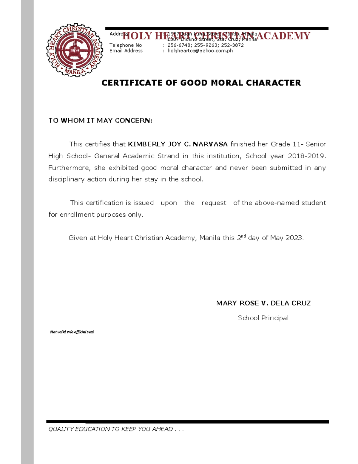 Blank good moral - CERTIFICATE OF GOOD MORAL CHARACTER TO WHOM IT MAY ...
