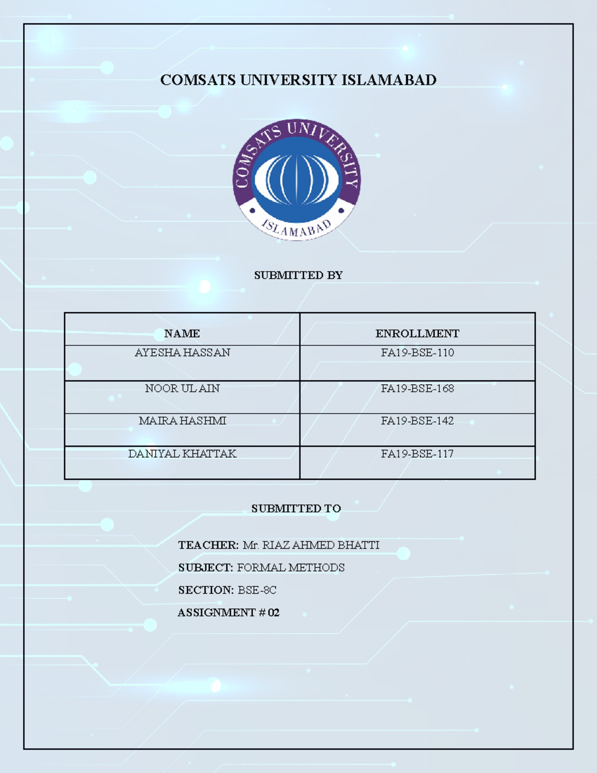 FA19-BSE-168,110,142,117 assignment 2 - COMSATS UNIVERSITY ISLAMABAD ...
