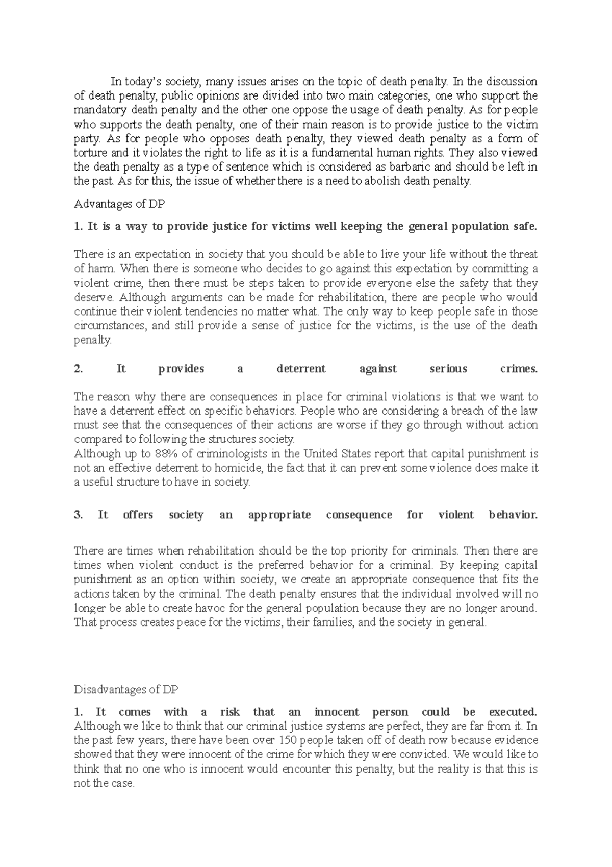 Abolishment of Death Penalty - In today’s society, many issues arises ...