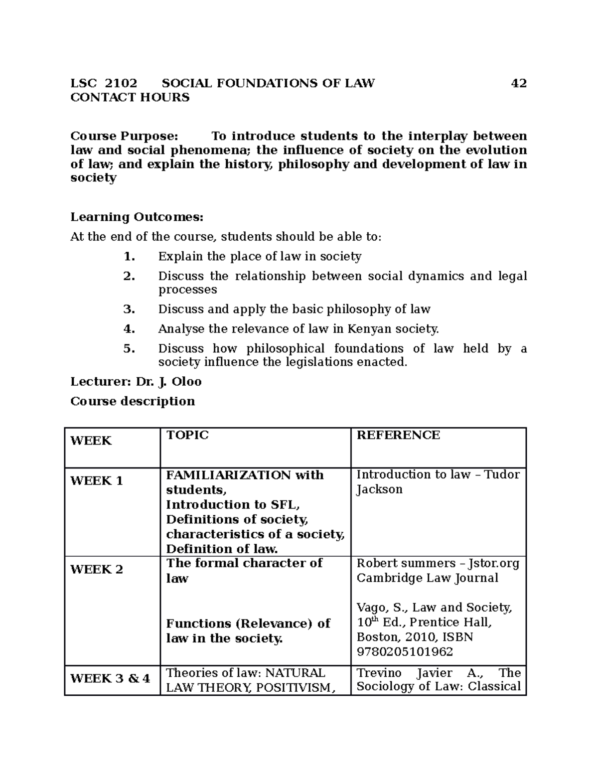 Social Foundations of law - LSC 2102 SOCIAL FOUNDATIONS OF LAW 42 ...