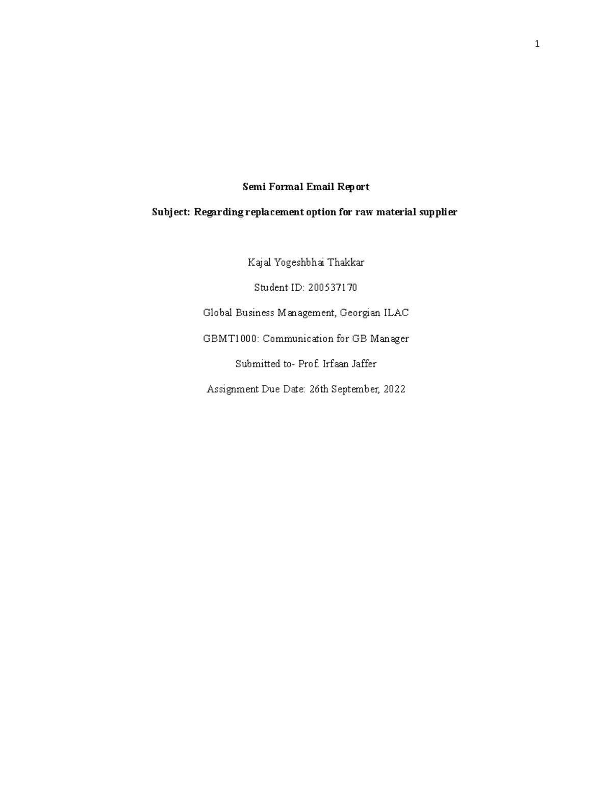 Semi Formal Email Report APA Style - 1 Semi Formal Email Report Subject ...