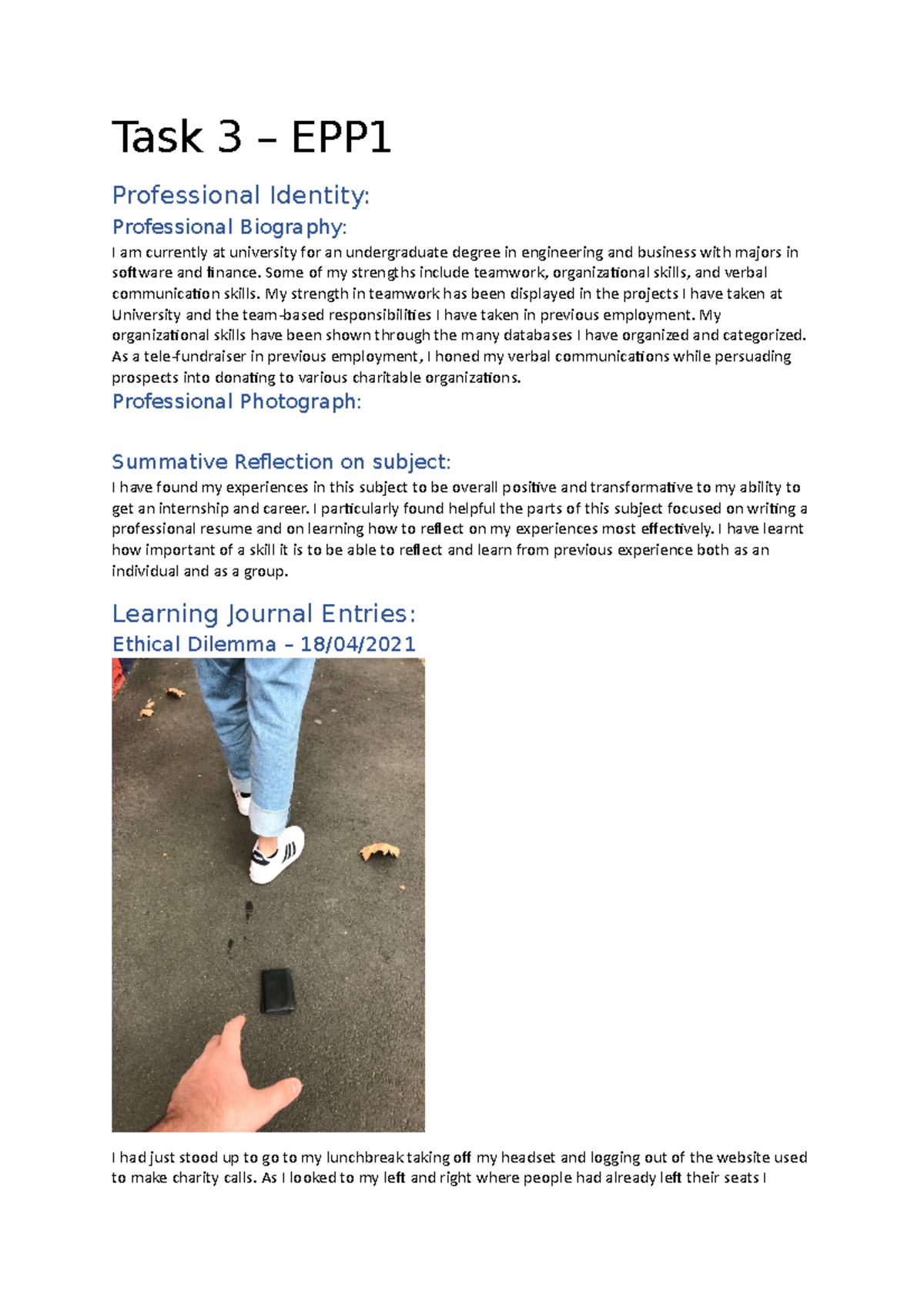 Task 3 EPP1 - 3rd task - Task 3 – EPP Professional Identity ...