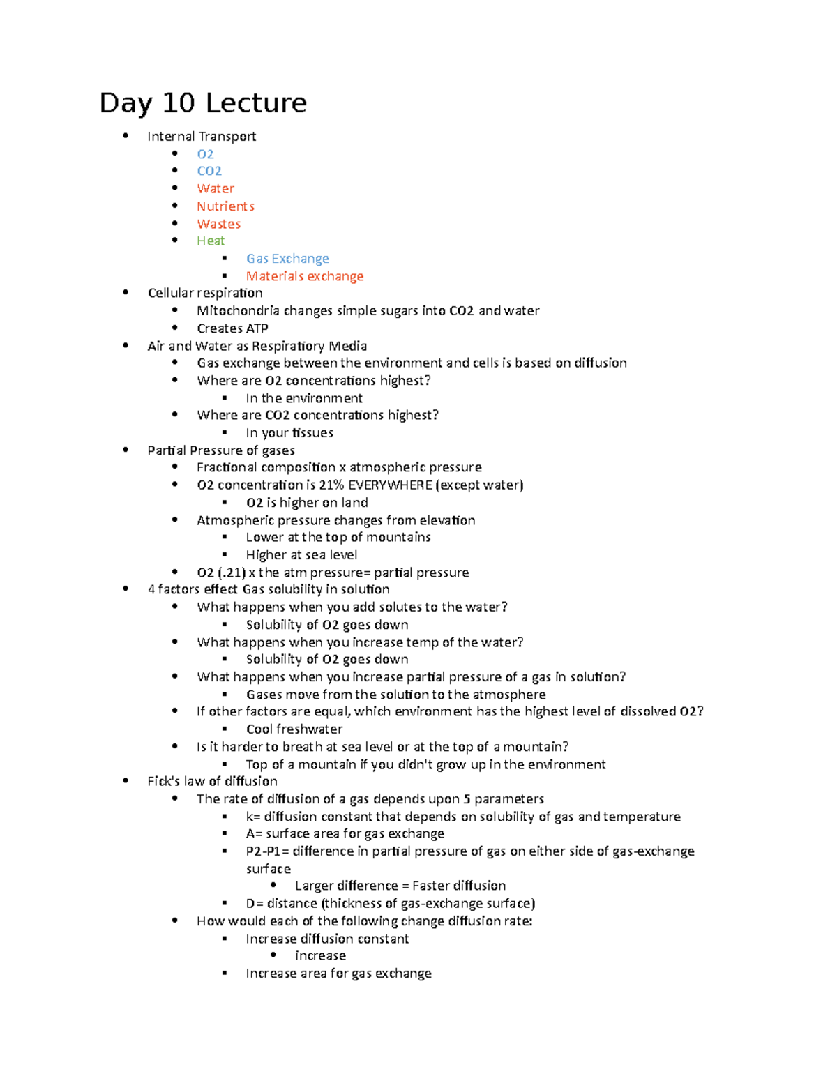 BIO 212- Lecture 10 - Notes from Dr. Nicholson's slides plus ...