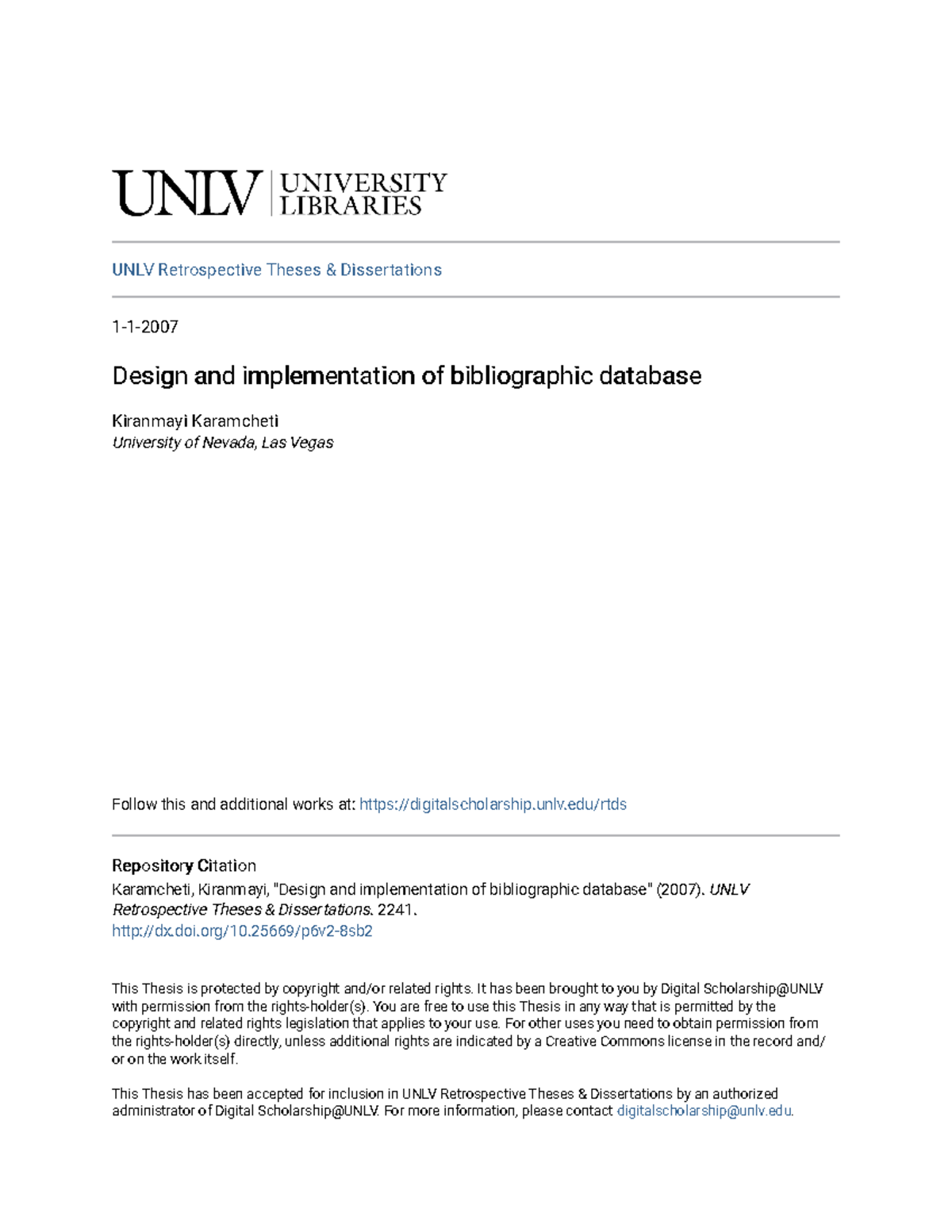 Design and implementation of bibliographic database - UNLV ...
