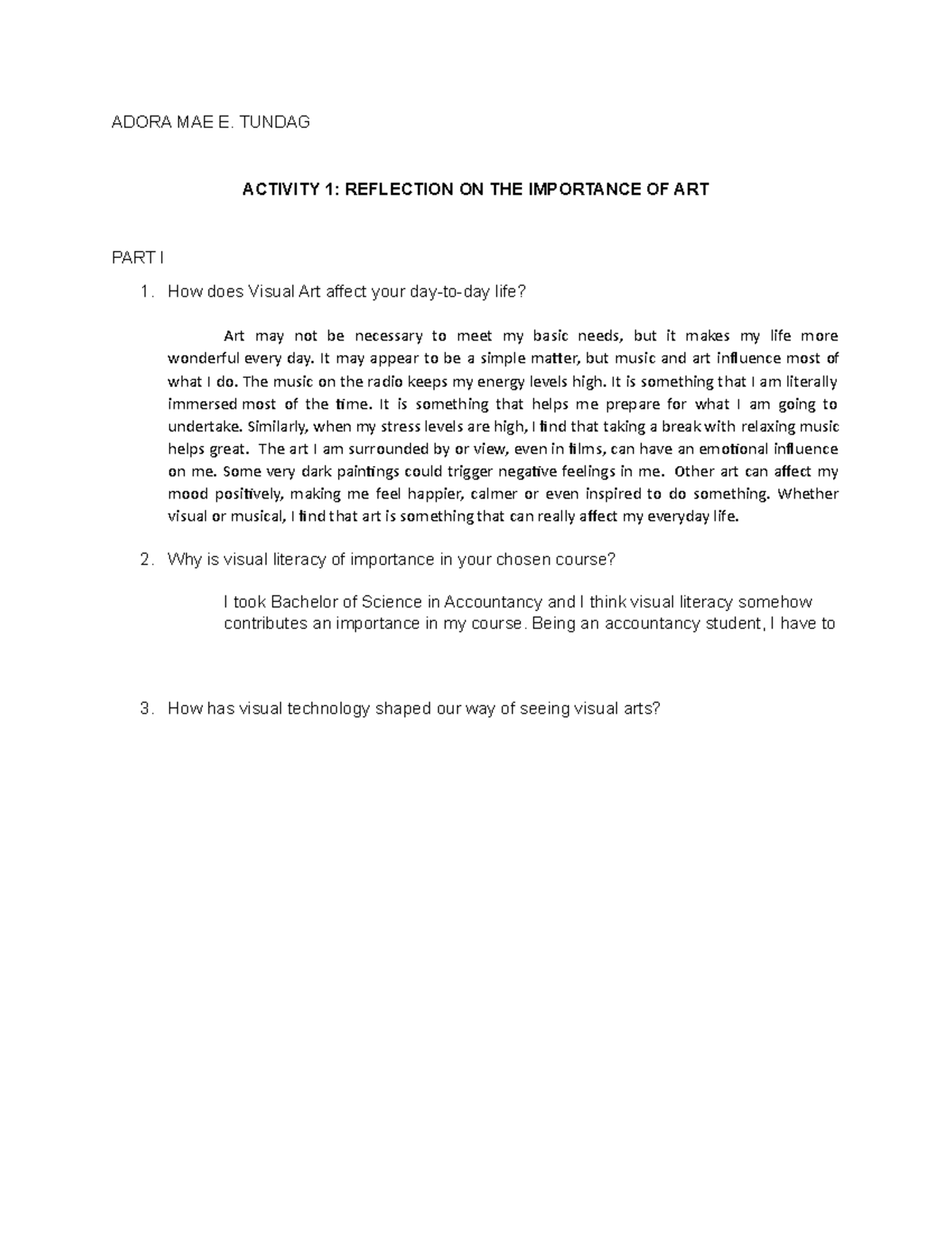 Reading visual art - ,kjoilj;l - ADORA MAE E. TUNDAG ACTIVITY 1 ...