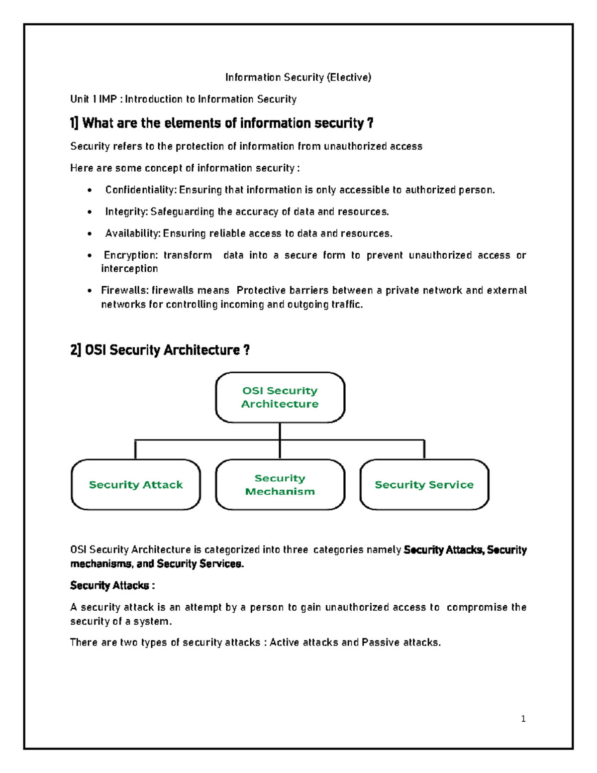 IS unit 1 IMP bat notes - Information Security (Elective) Unit 1 IMP ...