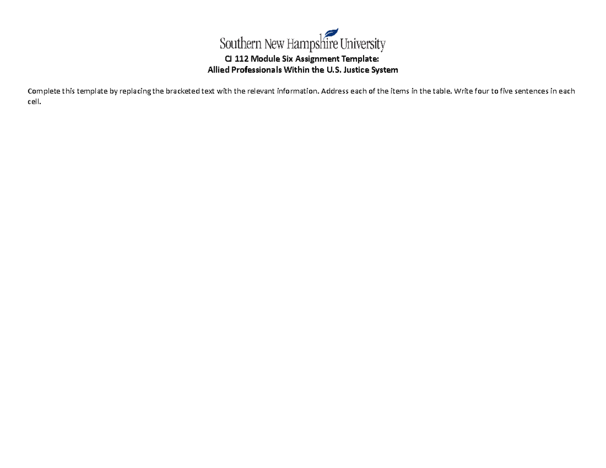 Criminal Justice Module 6 - CJ 112 Module Six Assignment Template ...