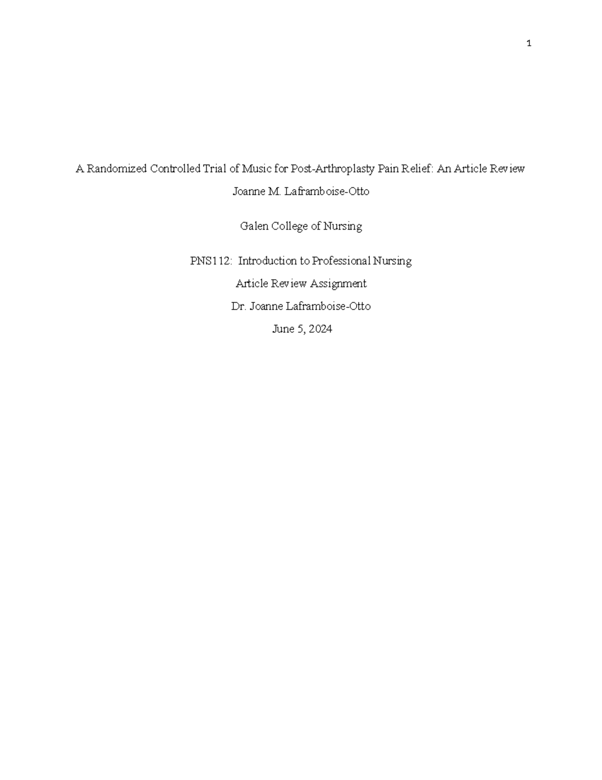 PNS112 Article Review Assignment Example - A Randomized Controlled ...