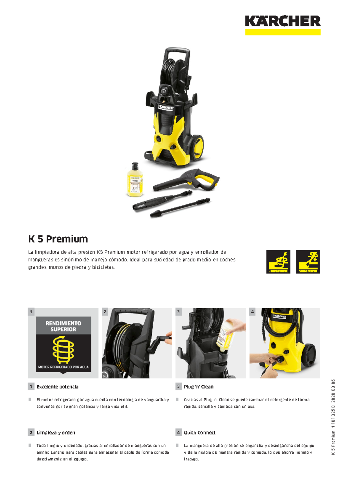 Ficha Tecnica DE Hidrolavadora - La limpiadora de alta presión K5 Premium motor refrigerado por ...