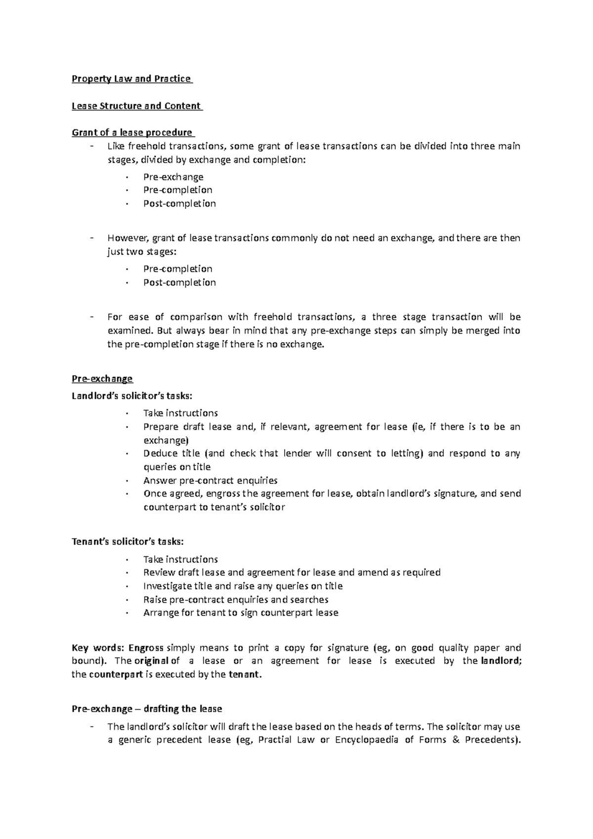 Lease Structure and Content (Grant of lease procedure) - Property Law ...