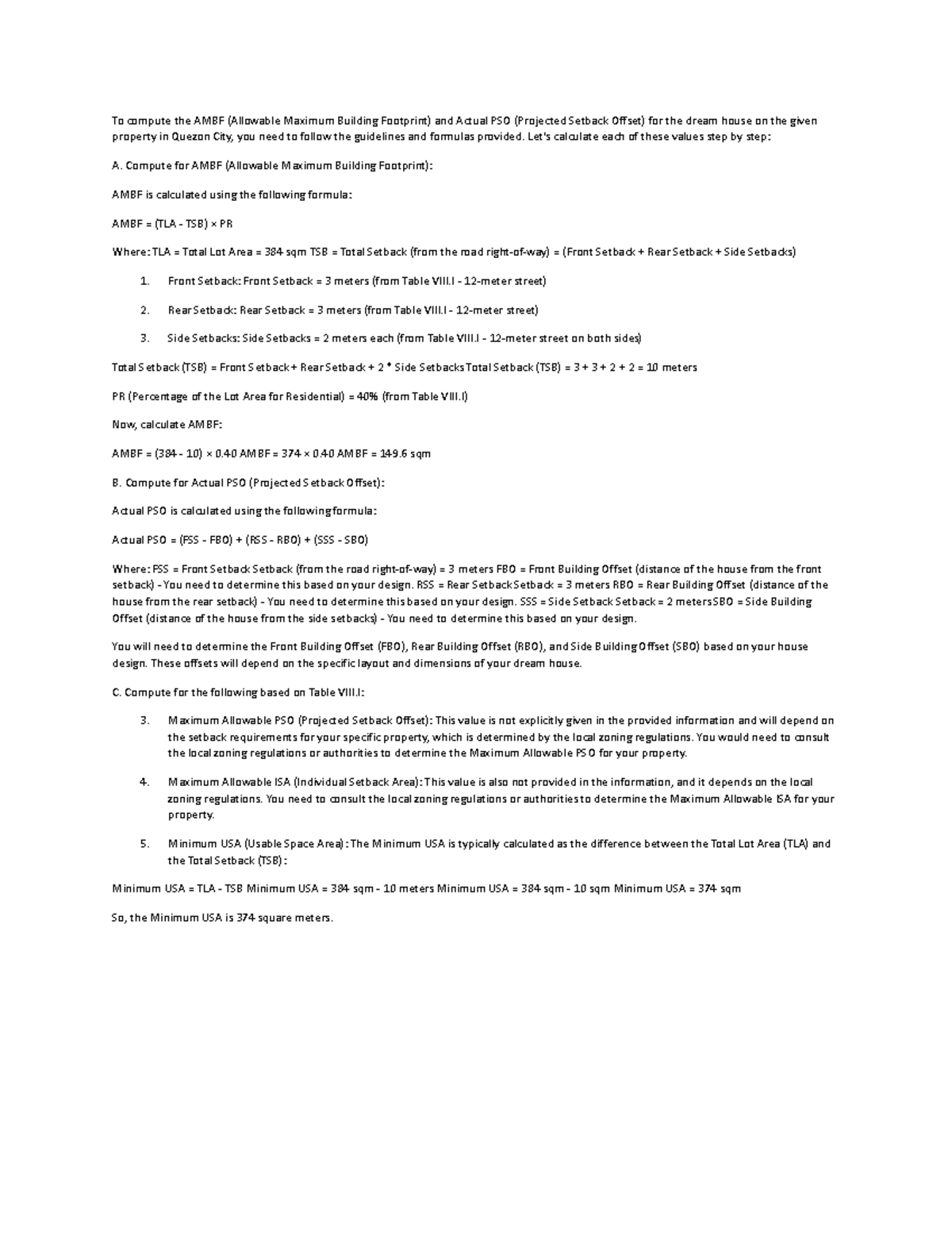 To compute the AMBF - Let's calculate each of these values step by step: A. Compute for AMBF ...