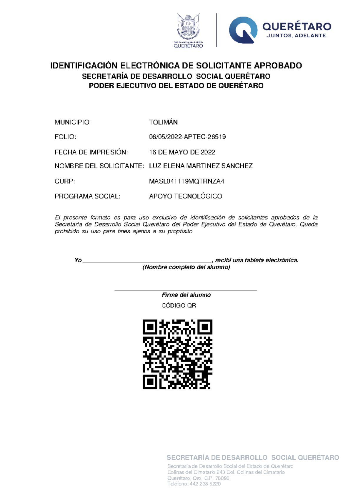 Identificación Electrónica DE Solicitante Aprobado - IDENTIFICACIÓN ...