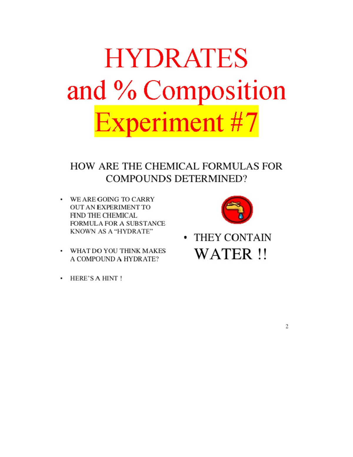 25 Hydrates - chem - HYDRATES and Composition Experiment Hydrates are ...