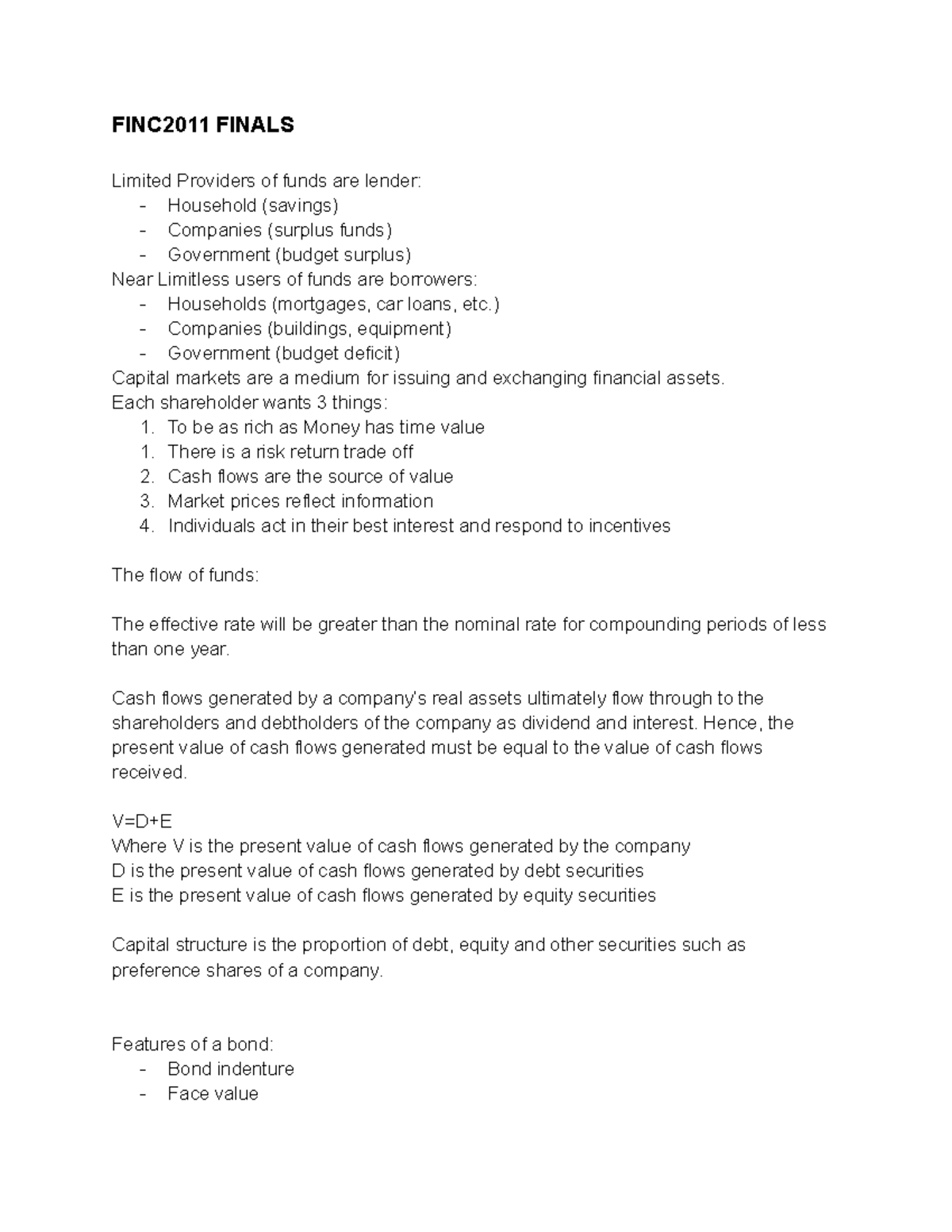 New notes - FINC2011 FINALS Limited Providers of funds are lender ...