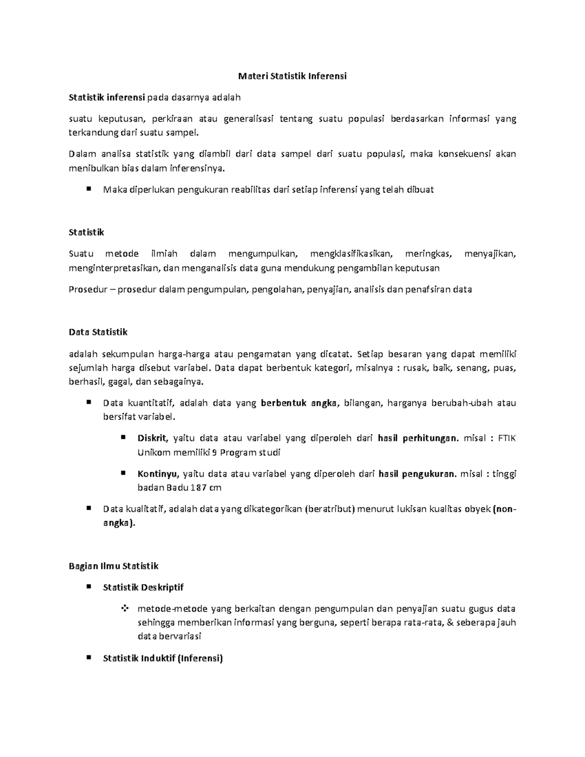 Materi Statistik Inferensi - Materi Statistik Inferensi Statistik ...