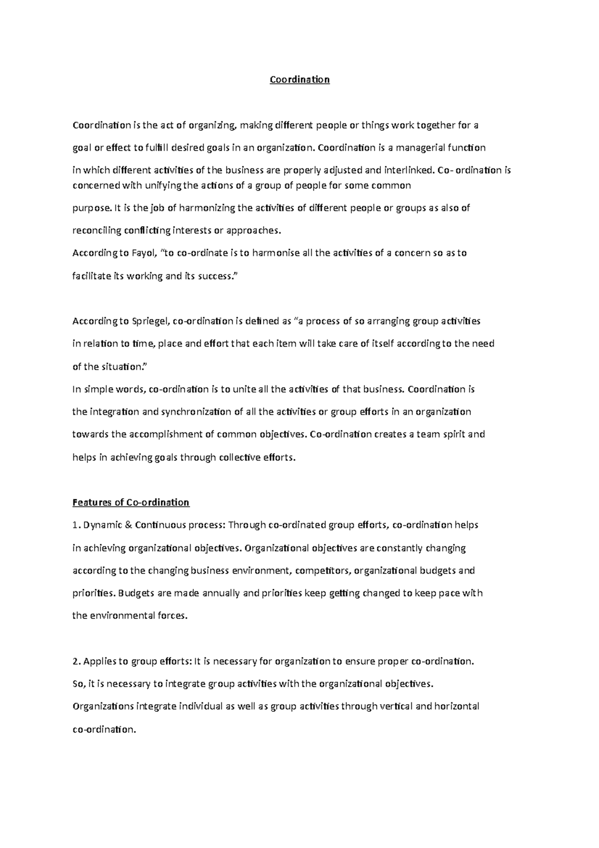Ppm 10 - Lecture note - Coordination Coordination is the act of ...